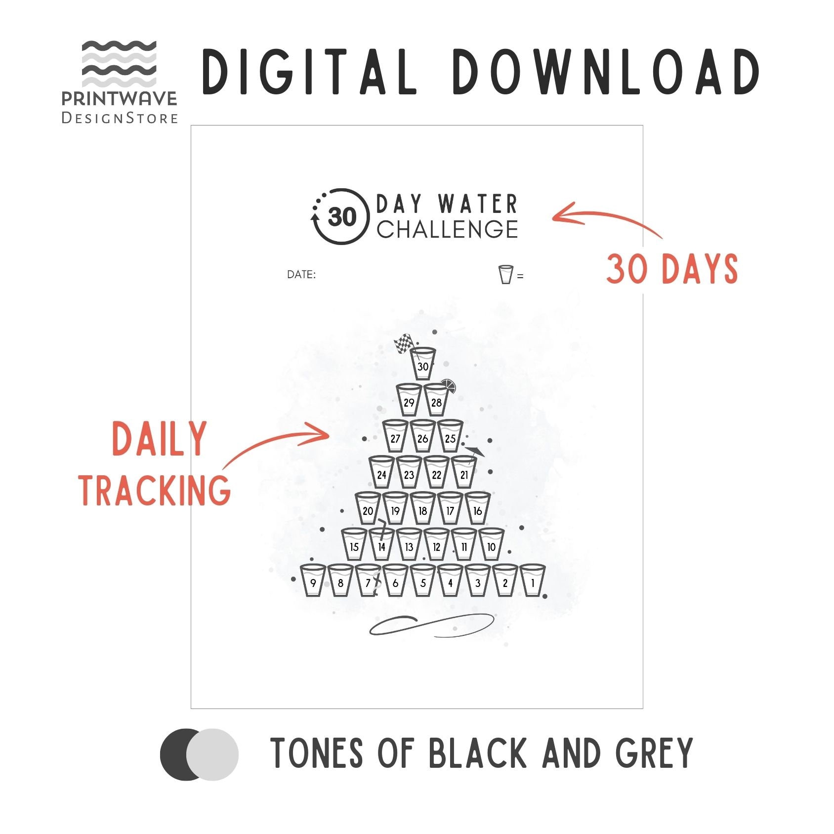 30-day Water Challenge Printable / Drink Water Tracker for 30 Days / 30 ...