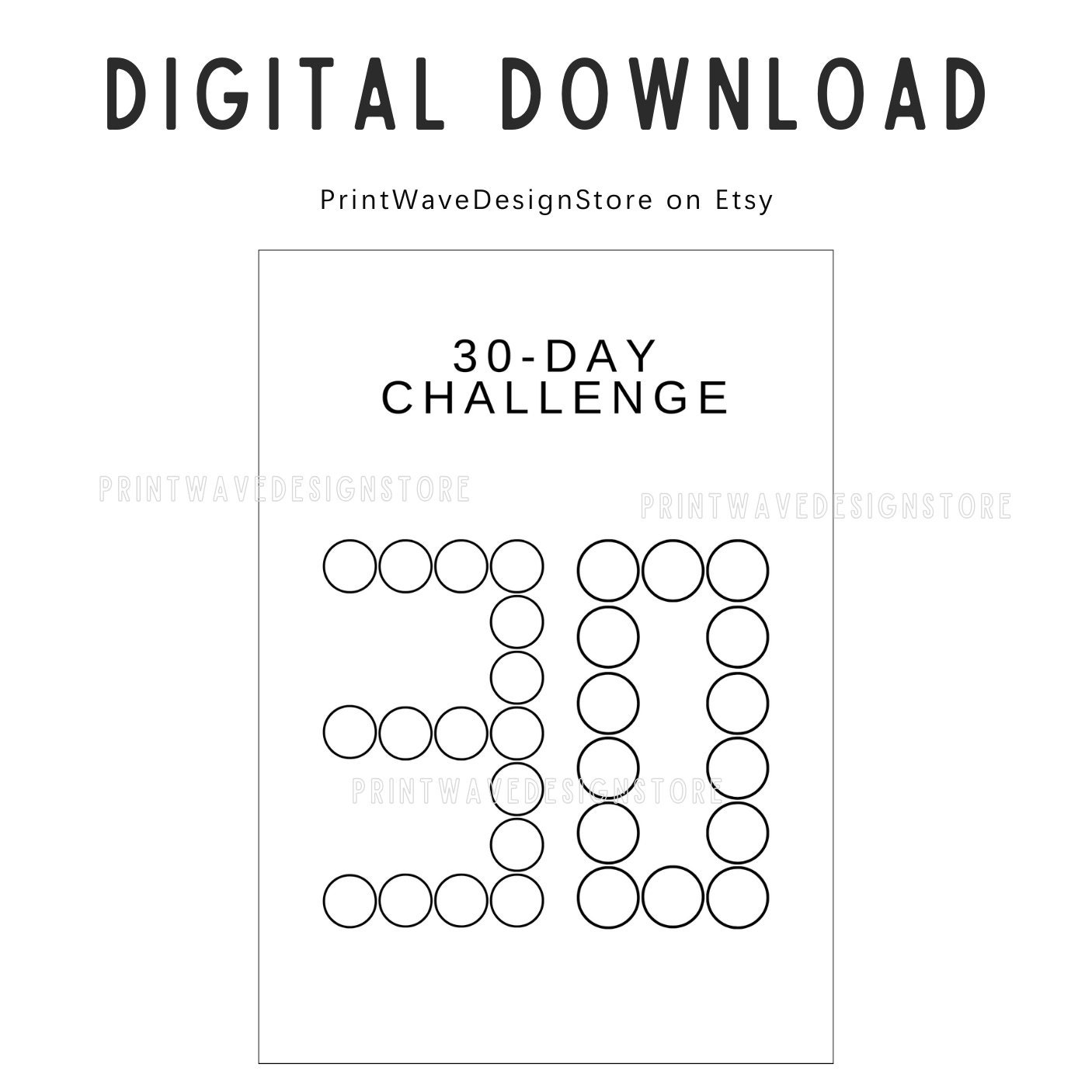 30-day Challenge Numerical Printable / Challenge Tracker / 30 Days ...
