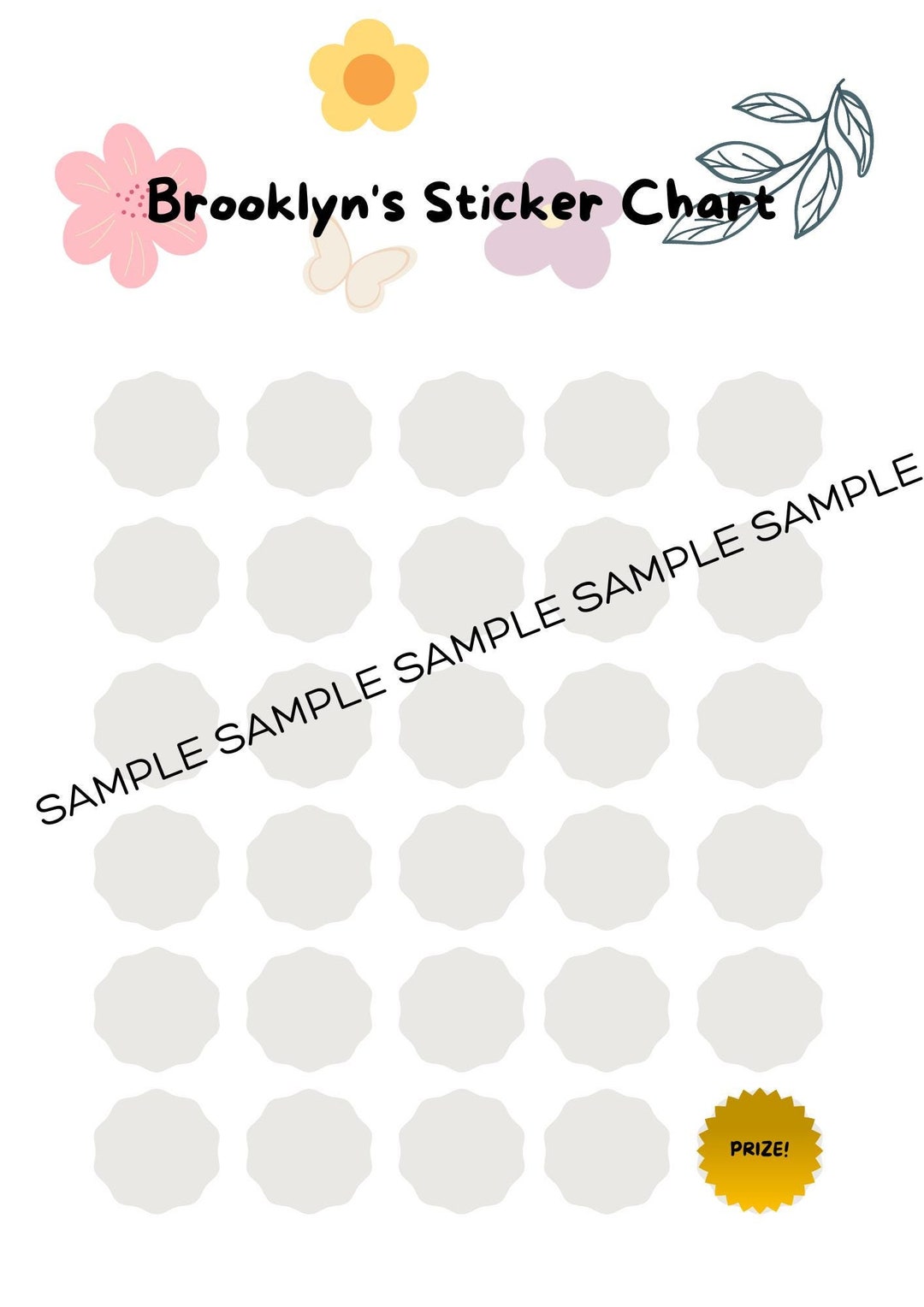 Girl's Flower Sticker Chart - Etsy