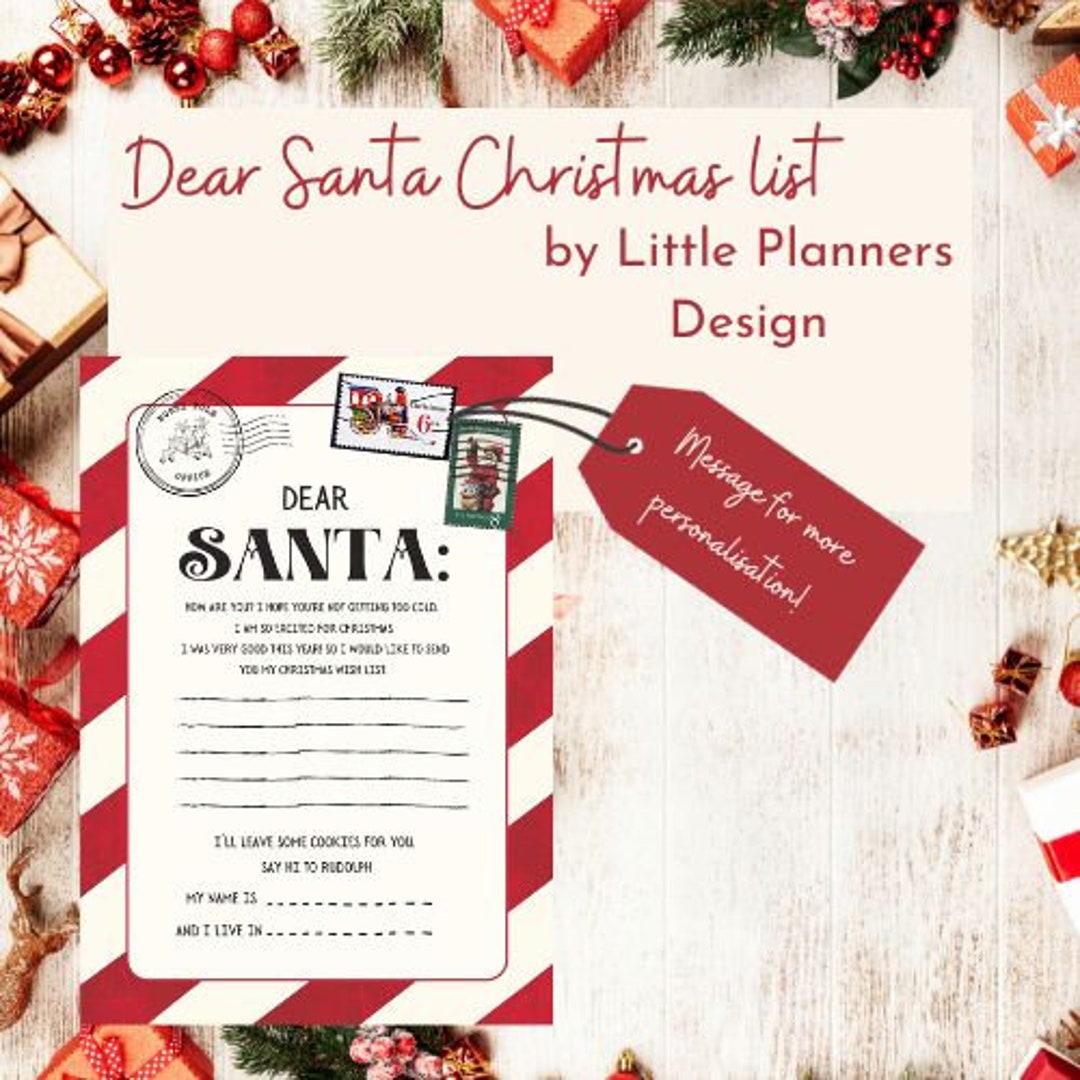 Dear Santa Letter Digital List for Kids North Pole Christmas List ...
