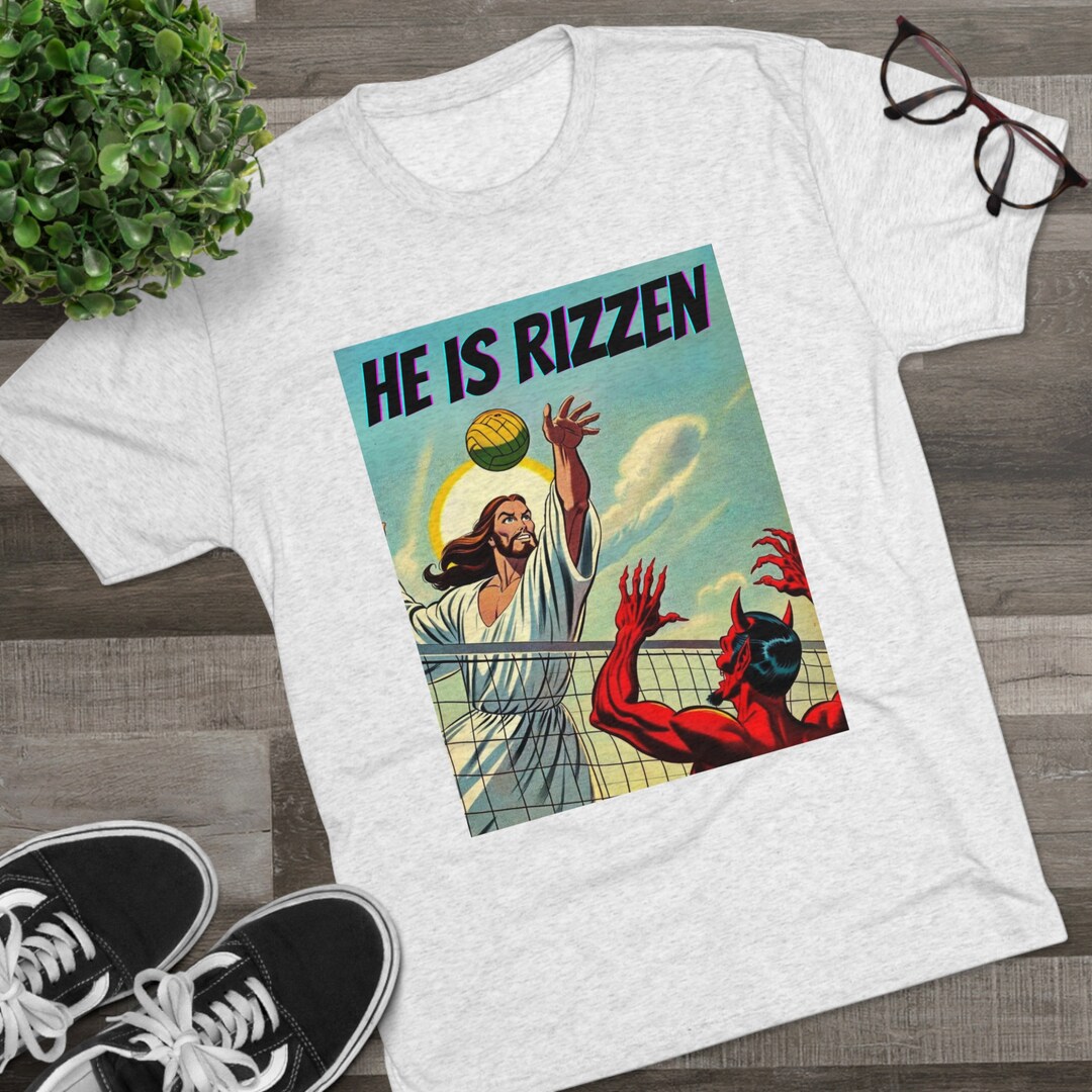 Funny Jesus Volleyball He is Risen Meme T-shirt Easter He is Rizzin ...