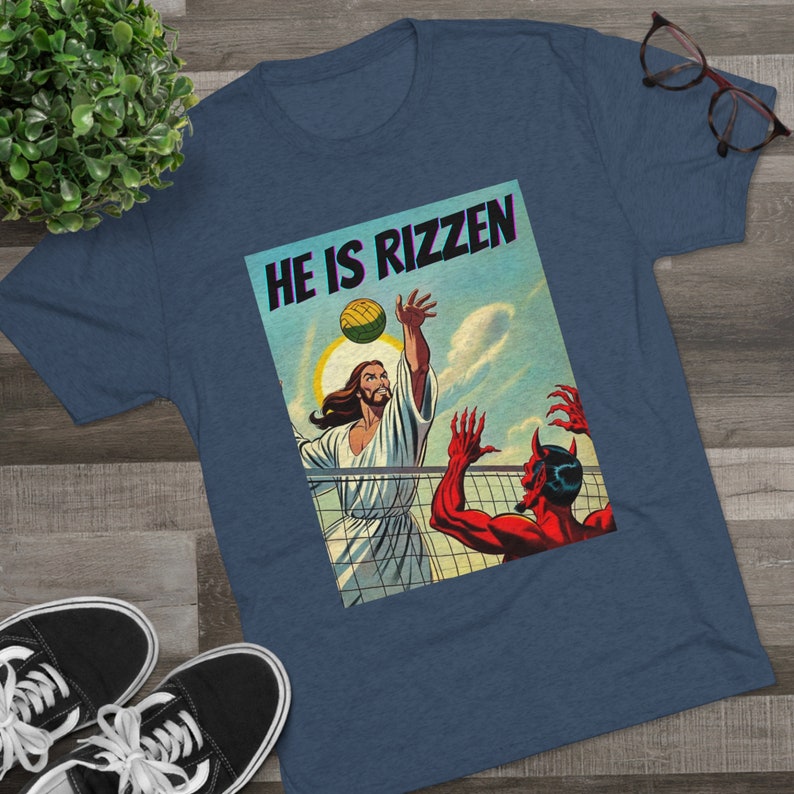 Funny Jesus Volleyball He is Risen Meme T-shirt Easter He is Rizzin ...