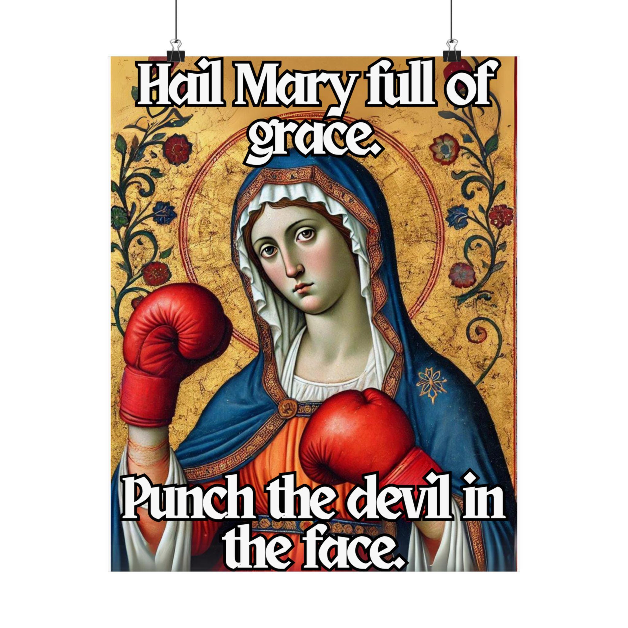 Hail Mary Poster Punch the Devil in the Face Funny Catholic Poster ...