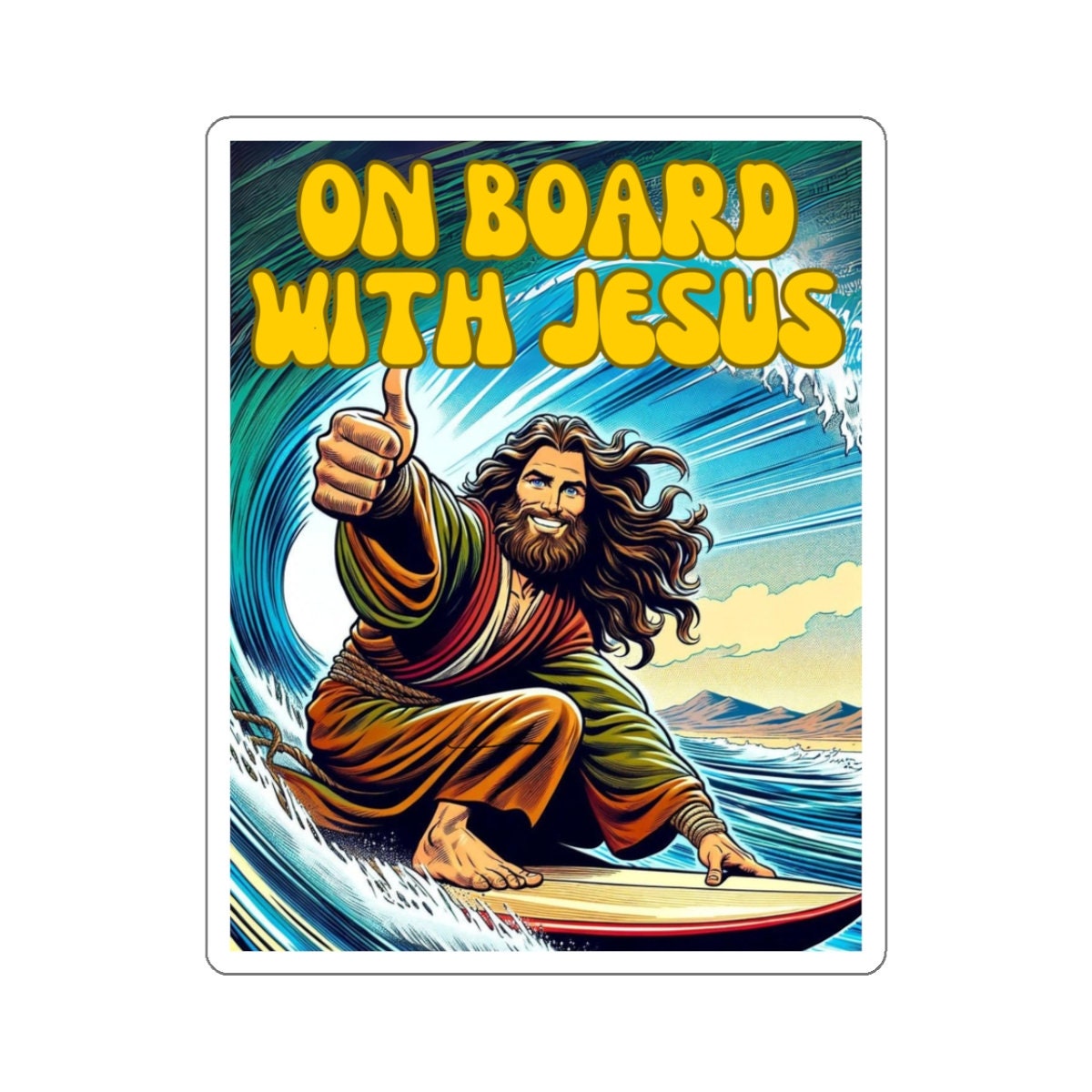 Surfing Jesus Sticker Get on Board With Christ Funny Christian Surfin ...