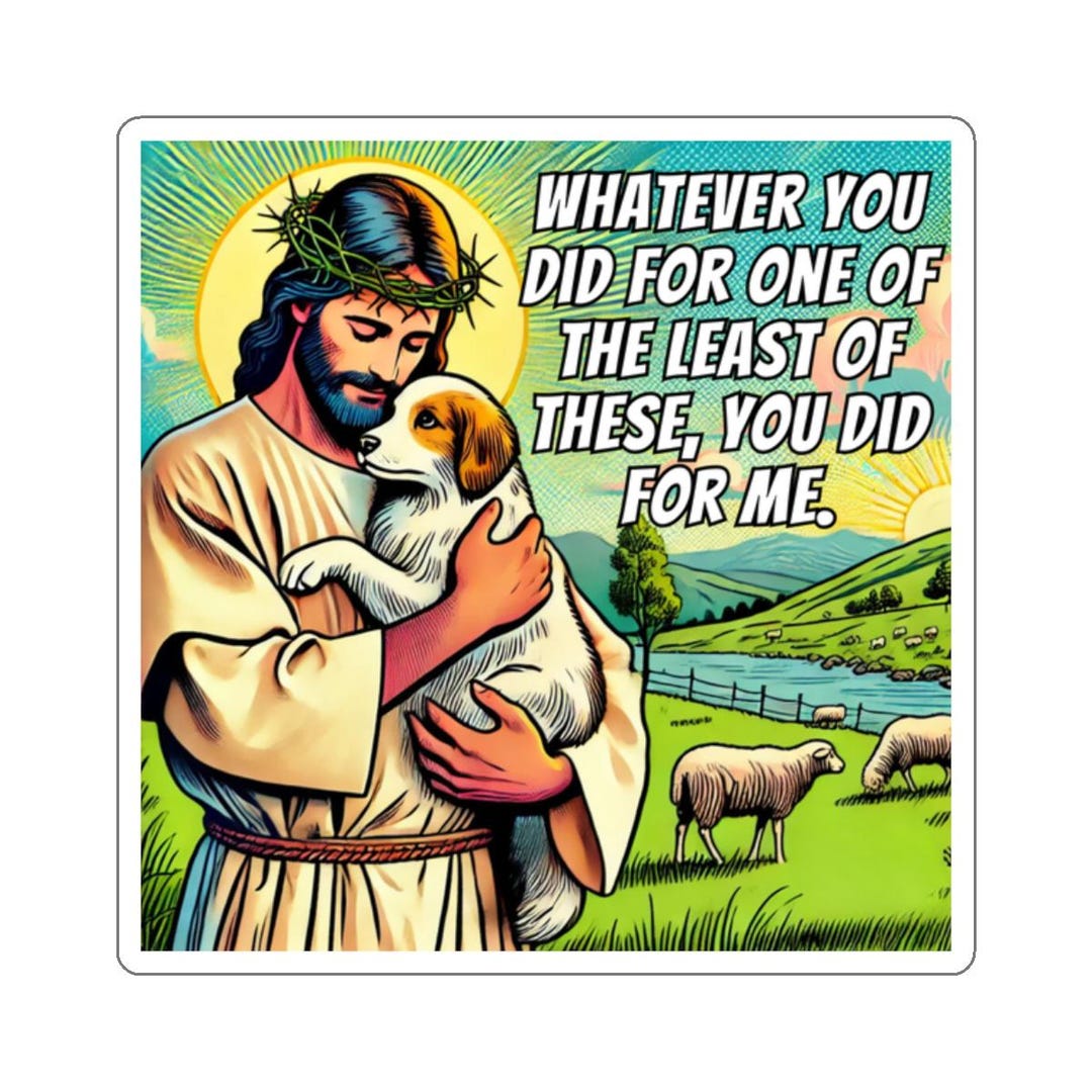 Christ With Cute Puppy in Field, Animal Rescue, Christian Sticker ...