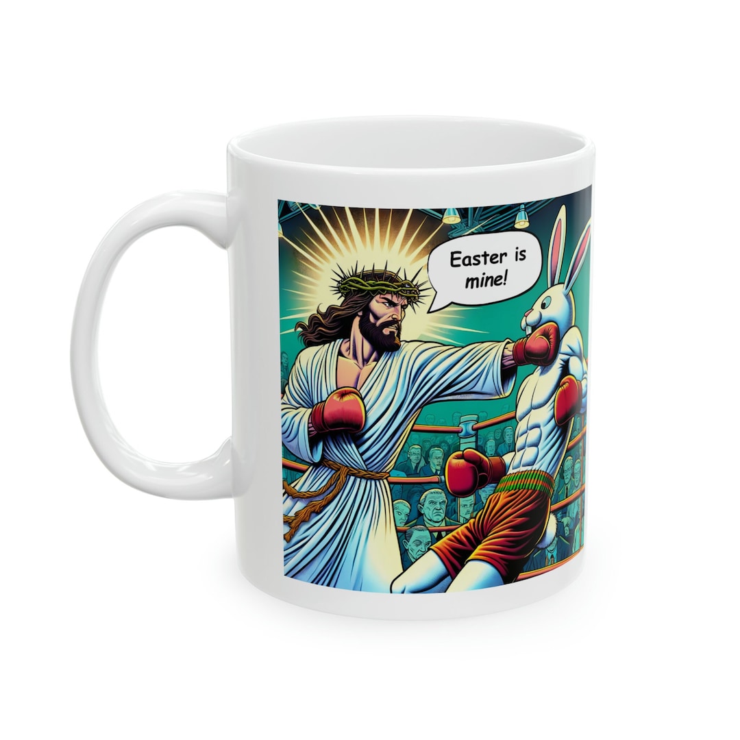 Jesus Verses the Easter Bunny Funny Christian Meme Mug Basket Stuffer Gag Gift Bible Humor ...