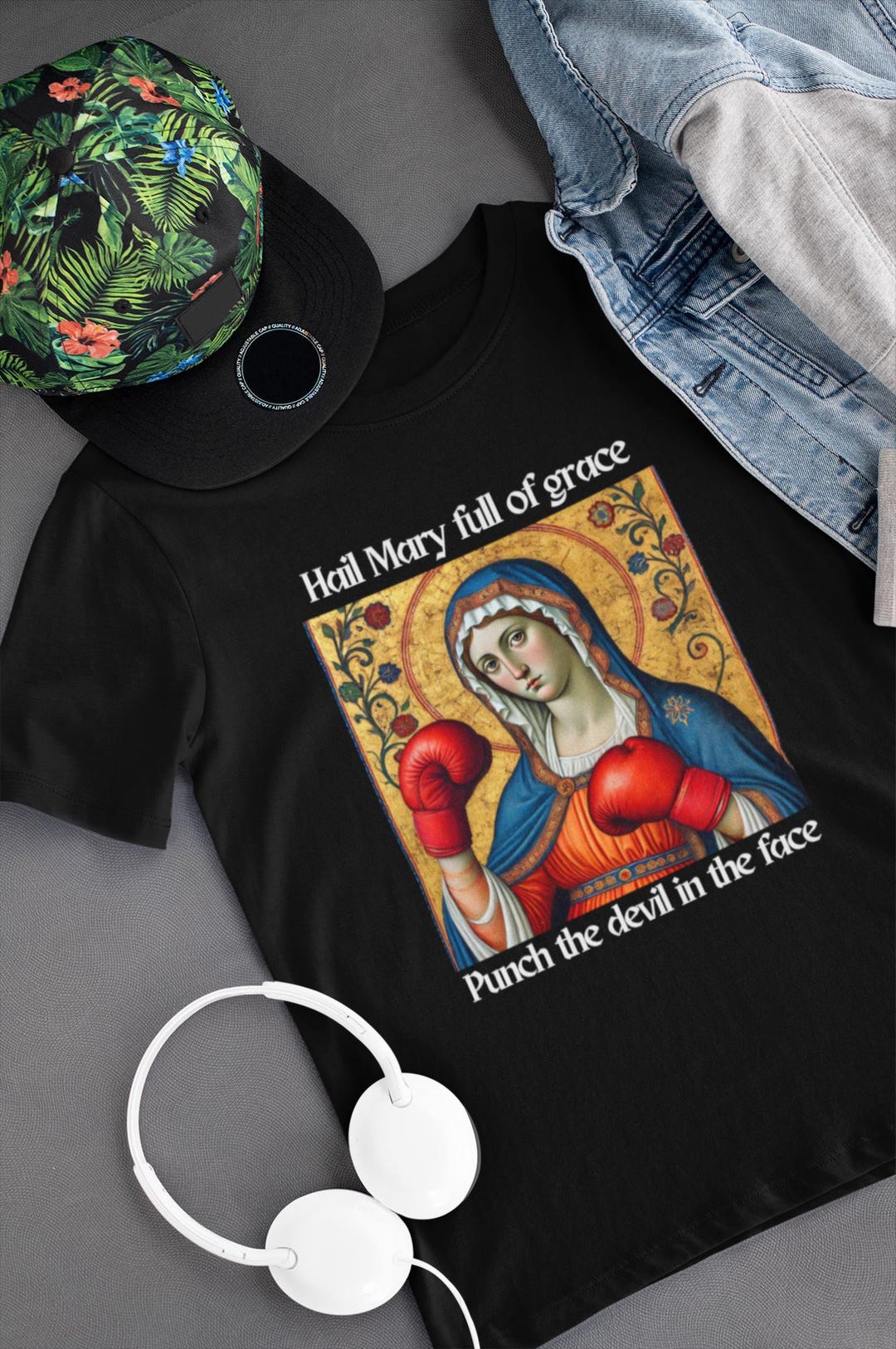 Hail Mary Full of Grace Punch the Devil in the Face T-shirt Catholic ...