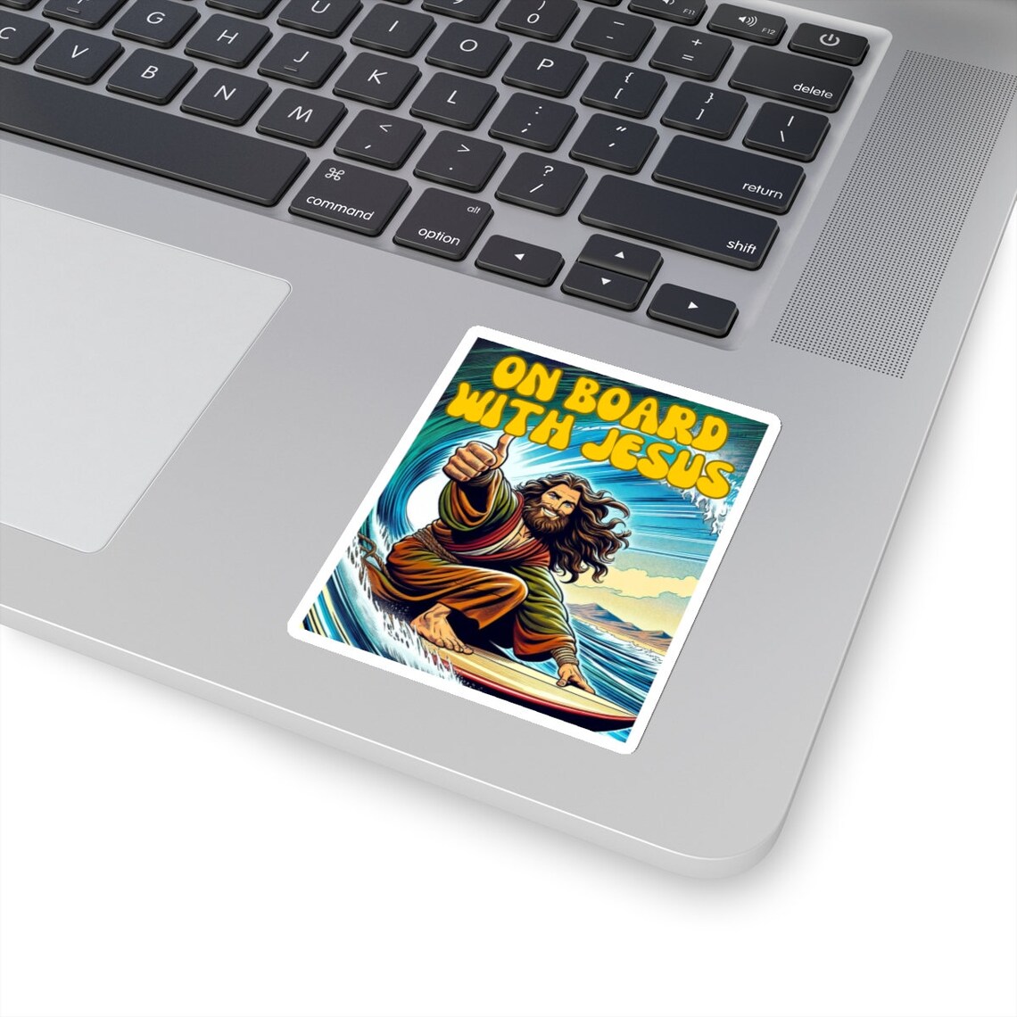 Surfing Jesus Sticker Get on Board With Christ Funny Christian Surfin ...