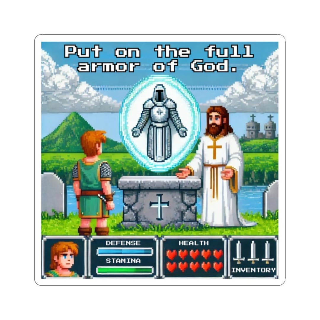 Full Armor of God Sticker Retro Video Game 8-bit Jesus Decal Christian ...