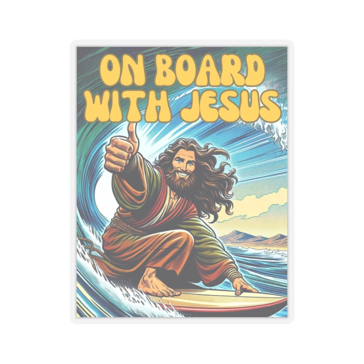 Surfing Jesus Sticker Get on Board With Christ Funny Christian Surfin ...