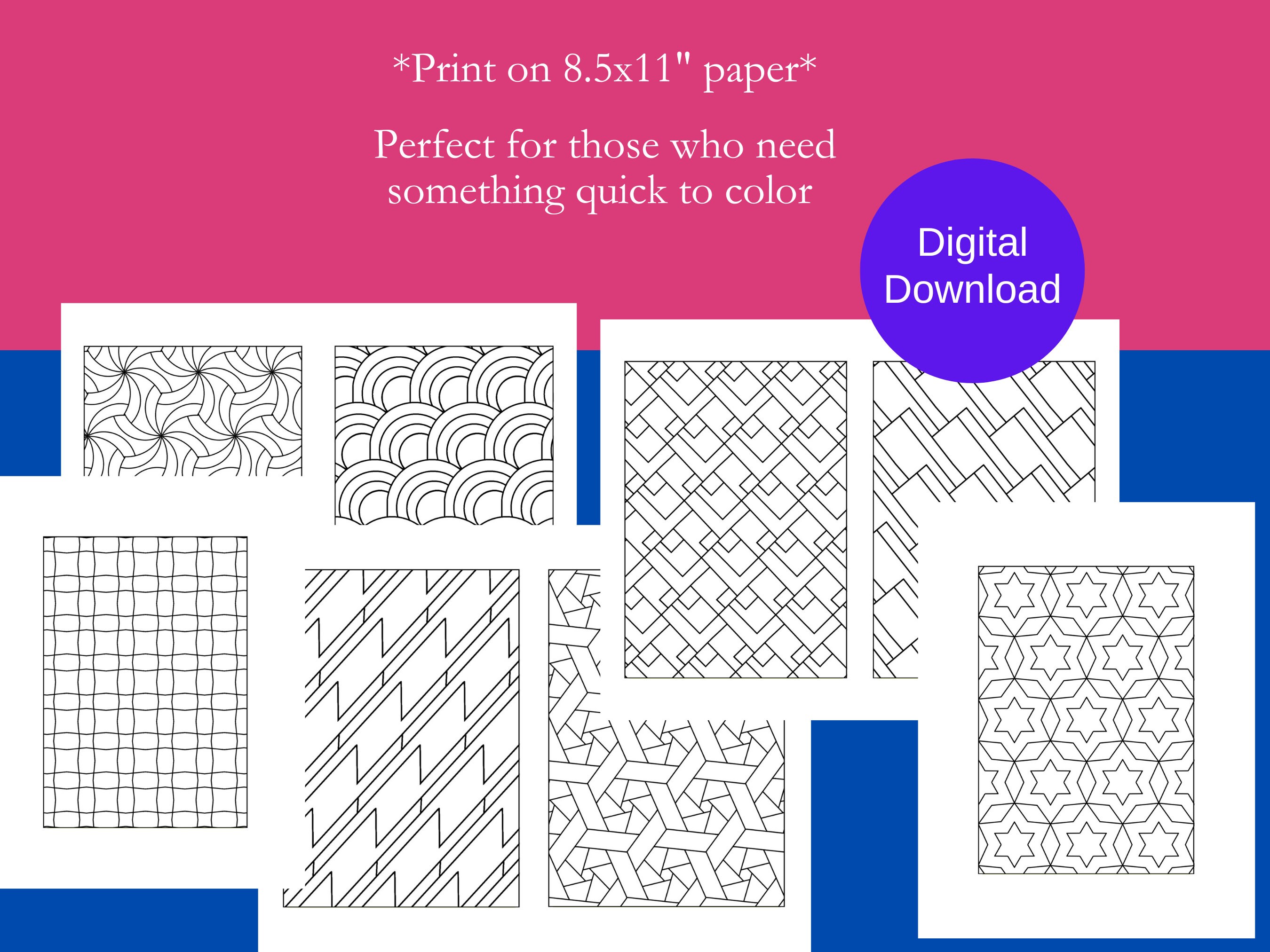 50 Geometric Coloring Pages: Small Simple Patterns (digital Download ...