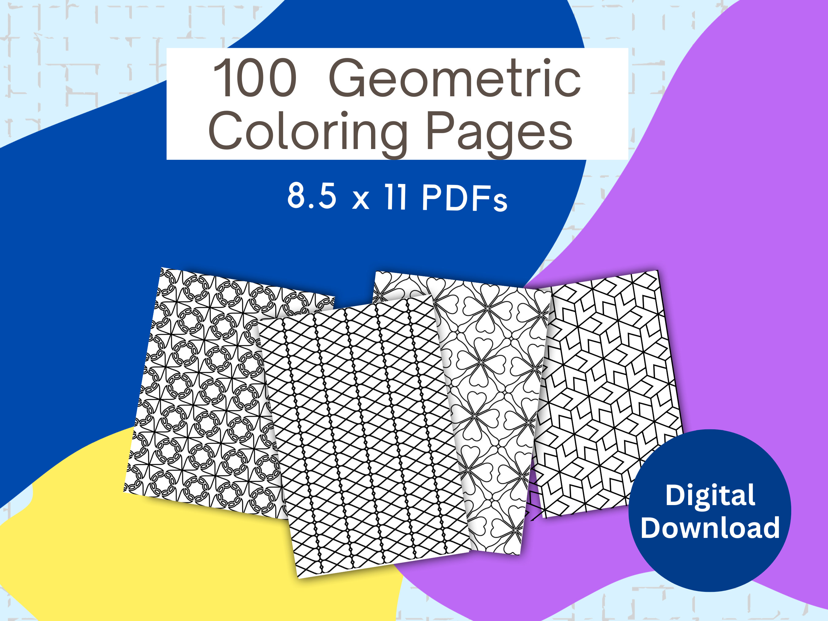 100 Geometric Pattern Coloring Pages: Stress Relief for Adults & Teens ...
