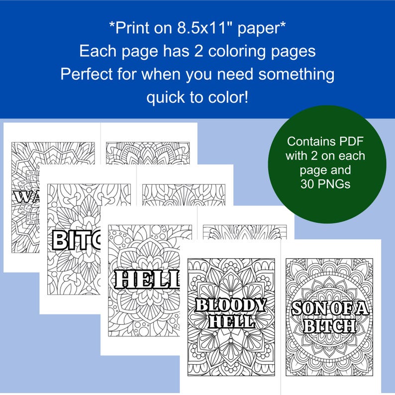 30 Printable Adult Coloring Pages | 5.5x8.5 Inch | PDF & PNG Instant ...