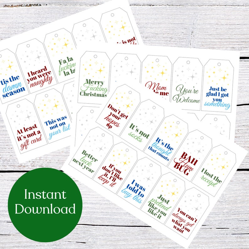 Funny Christmas Gift Tags, Sarcastic Holiday Gift Tags, Hilarious Gift ...