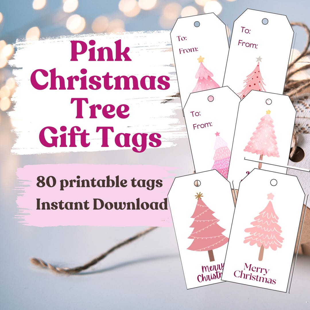 80 Printable Pink Christmas Tree Gift Tags Fun Holiday Decor, Instant ...