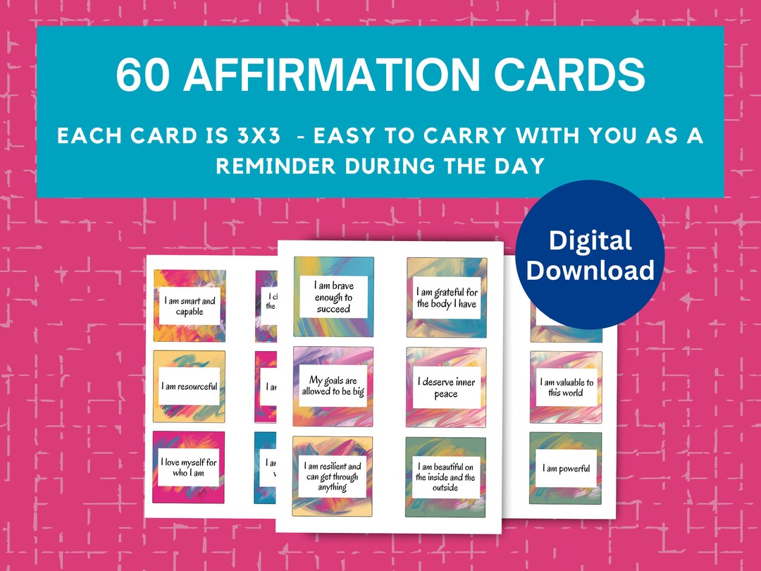 3x3 Printable Affirmation Cards Bundle | Positive Encouragement Set of ...