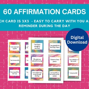 3x3 Printable Affirmation Cards Bundle | Positive Encouragement Set of ...