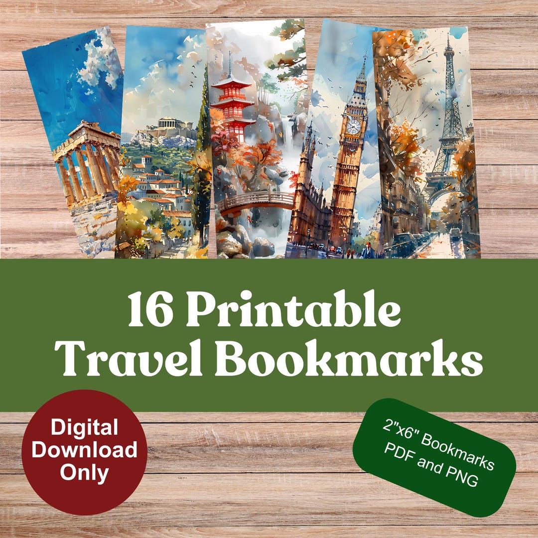 Printable Travel-themed Watercolor Bookmarks | Set of 16 | Instant ...