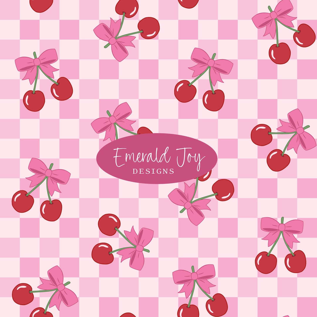 Cherry Coquette Bow Gingham Seamless Repeat Pattern, Pink and Red ...