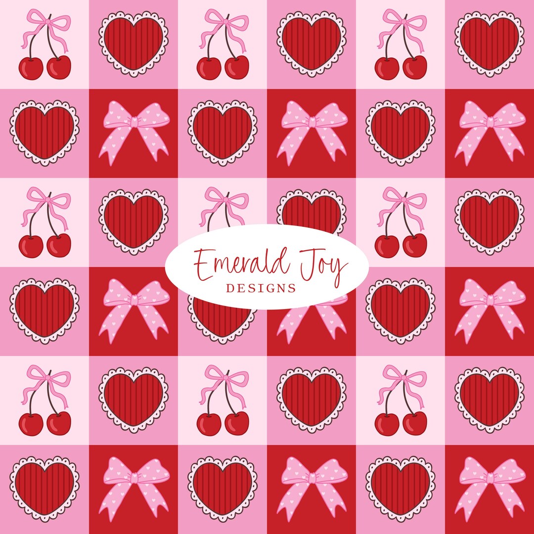 Red and Pink Cherry Coquette Checker Seamless Repeat Pattern ...