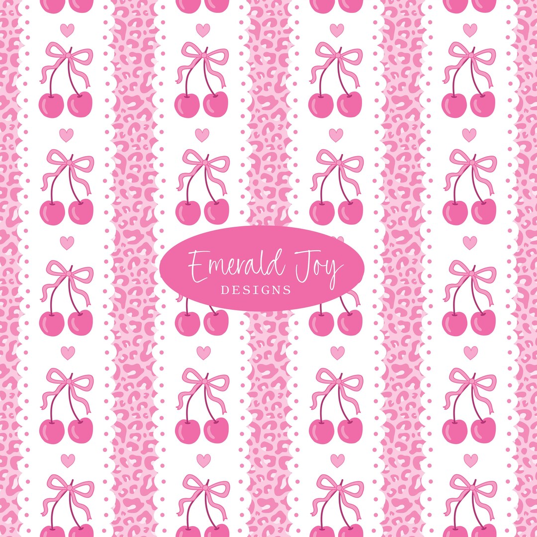 Pink Cherry Coquette Leopard Print Seamless Repeat Pattern, Valentines ...