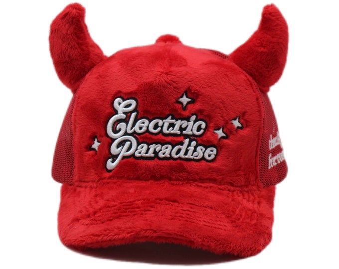 Electric Paradise Horned Trucker Hat (red) / EDM Trucker Hat / Unisex ...