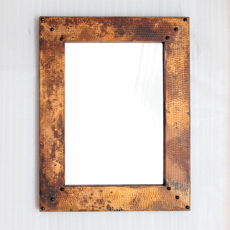 27" X 21" Hammered Copper Mirror - Natural With Spots - Etsy