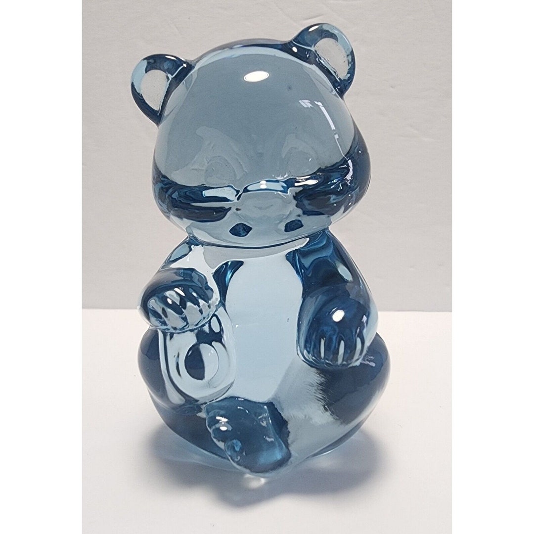 Vintage Fenton Sky Light Translucent Blue Glass Teddy Bear Figurine ...