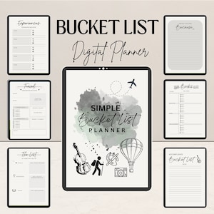 Bucket List Digital Simple Printable Planner, Travel Bucket List, Book ...