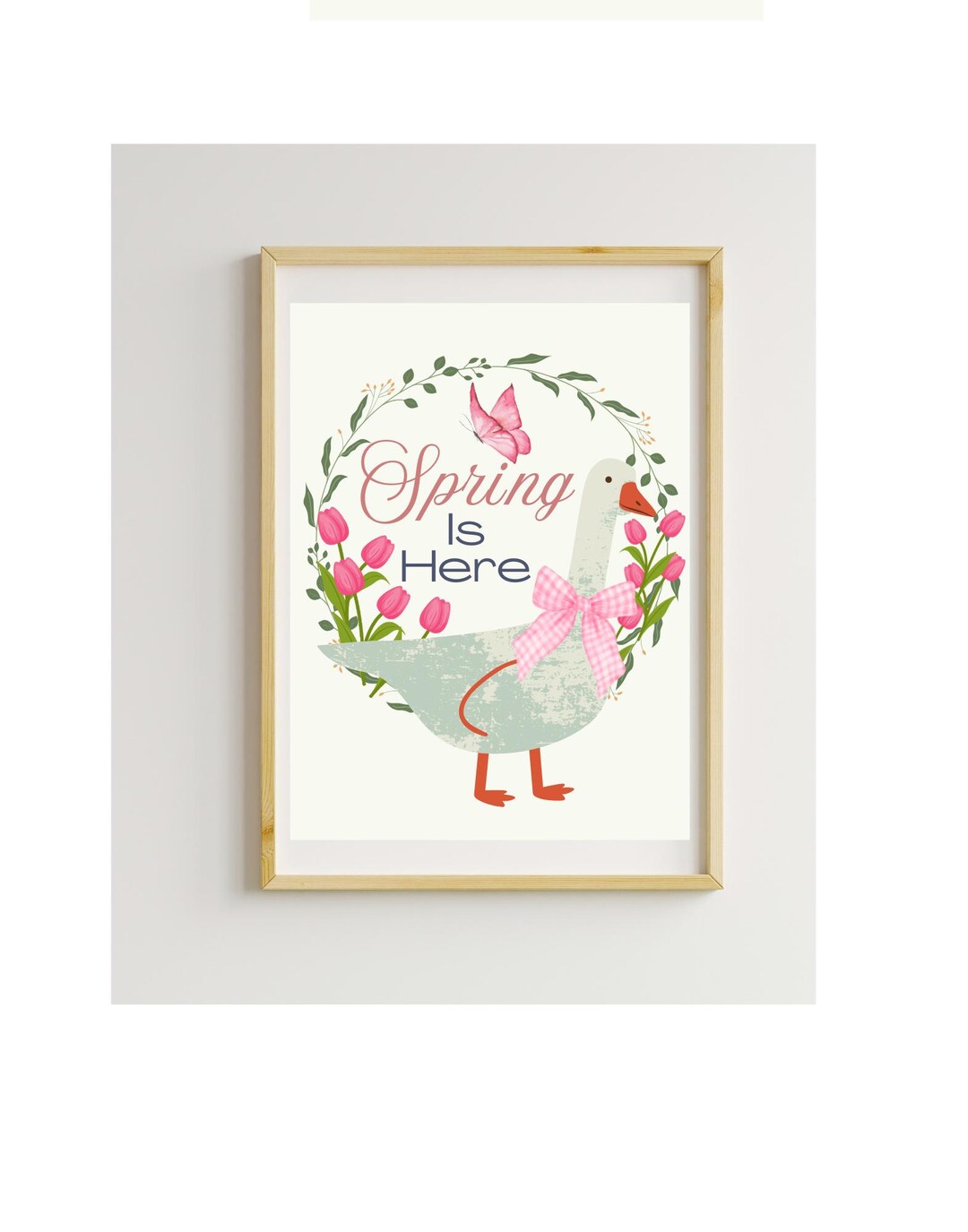 Spring is Here Digital Wall Art, Geese With Bow on Floral Wreath Print ...