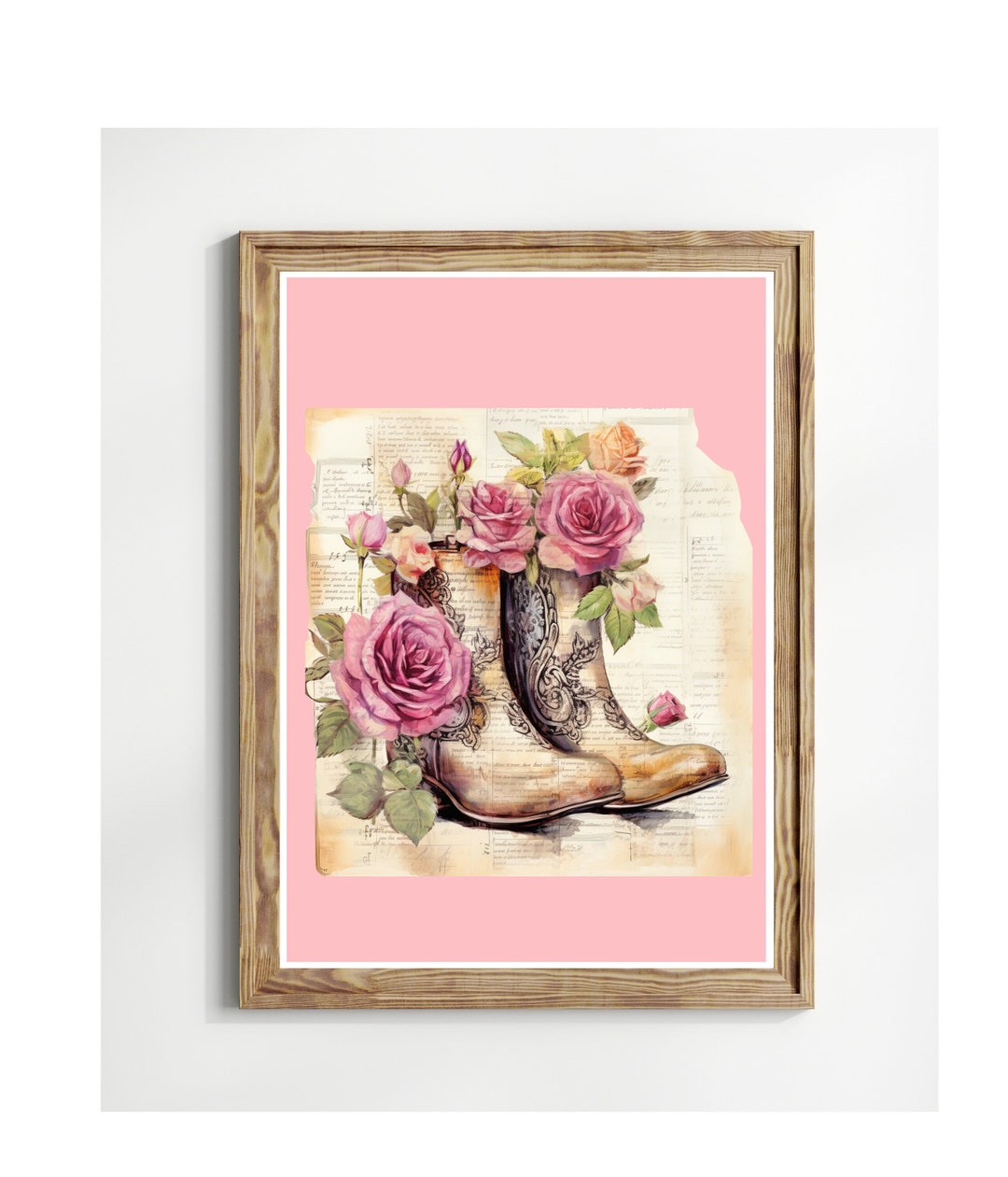 Vintage Style Rose Cowboy Printable, Printable Western Decor, Rustic ...