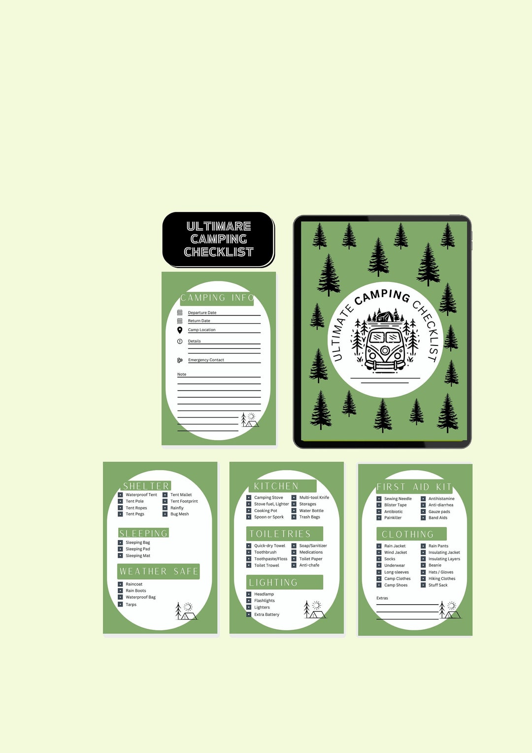 Ultimate Camping Checklist, 5 Page Printable, Essential Gear for ...
