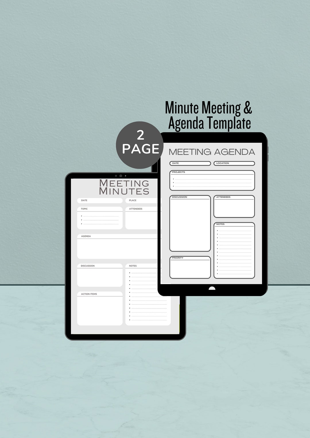 Digital Meeting Minute & Meeting Agenda Planner , Printable Business ...
