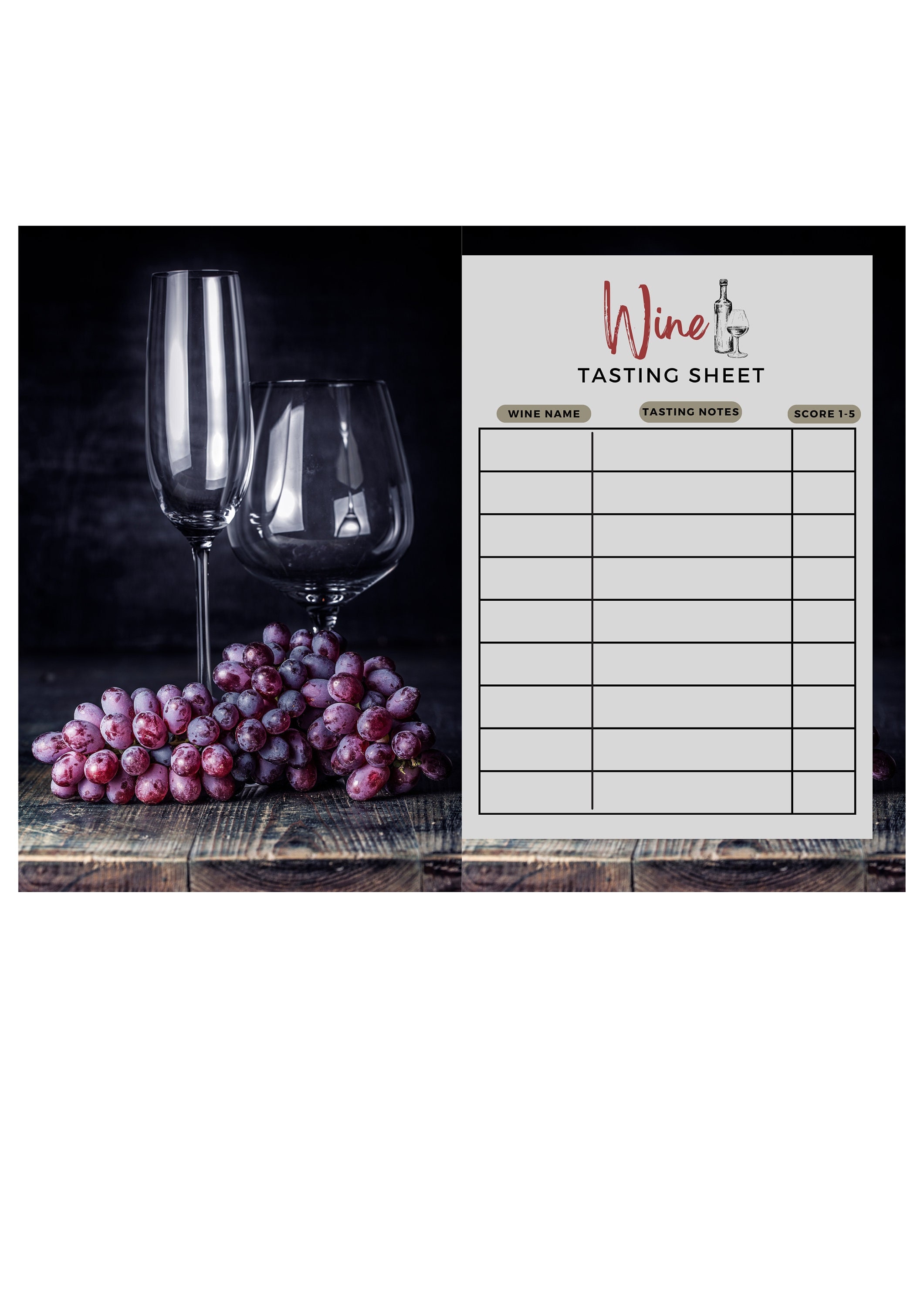 Wine Rating Digital Sheet, Wine Score Cards, Wine Enthusiasts Tasting ...