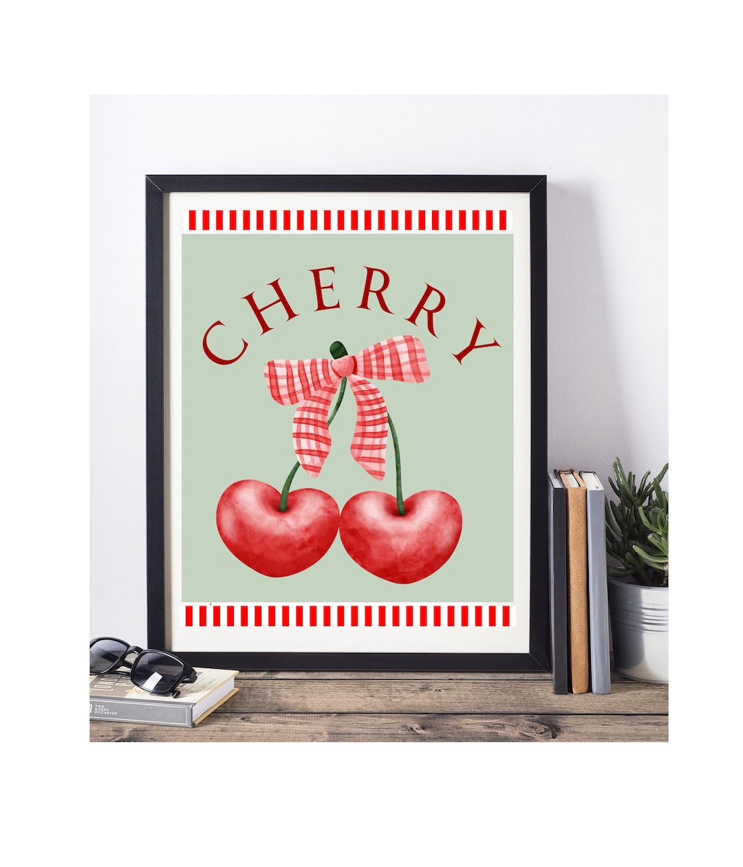 Modern Retro Cherry Art Print, Colorful Digital Download, Vintage Pop ...
