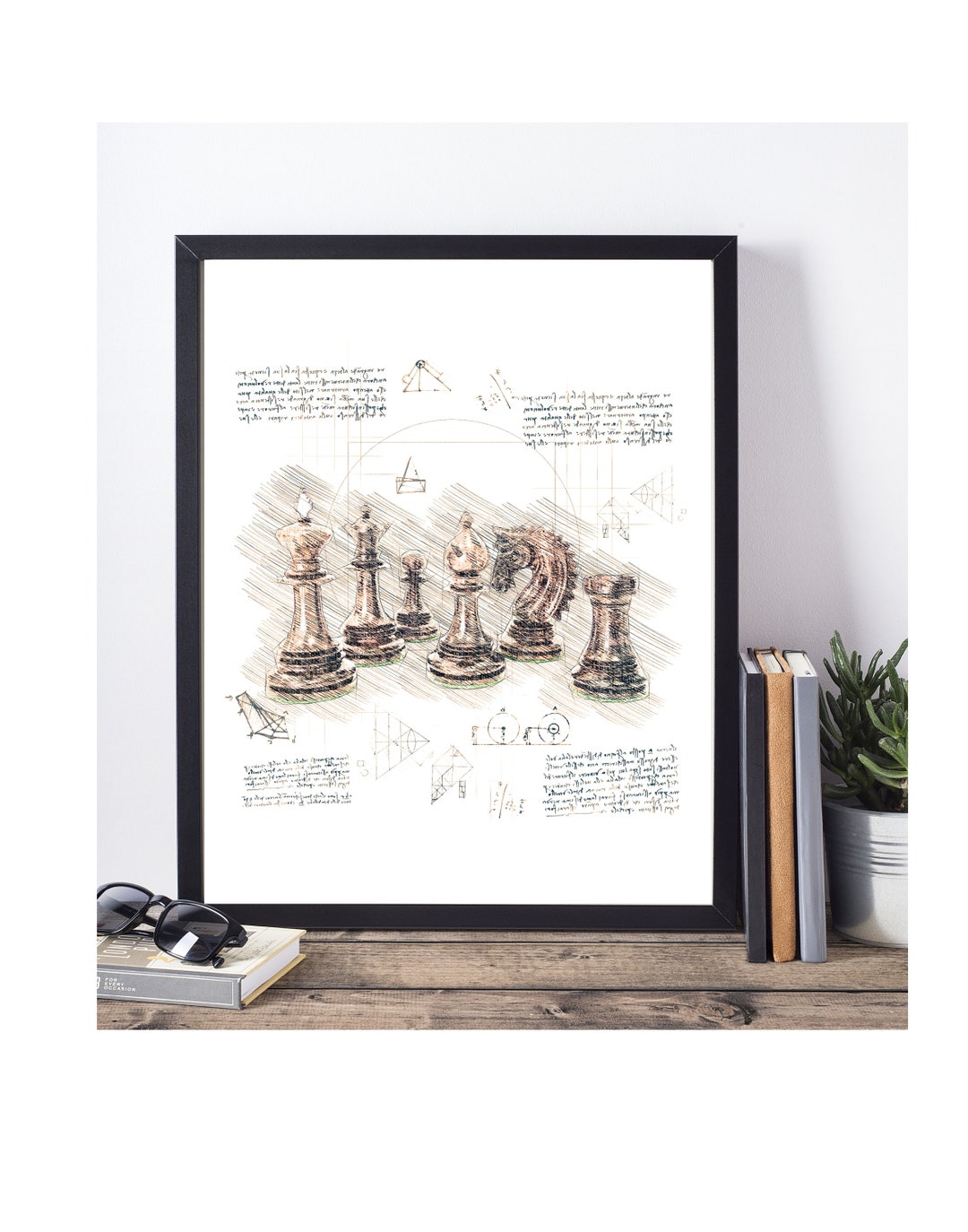 Chess Piece Drawing Game Digital Art, Printable Chess Wall Decor, Di ...