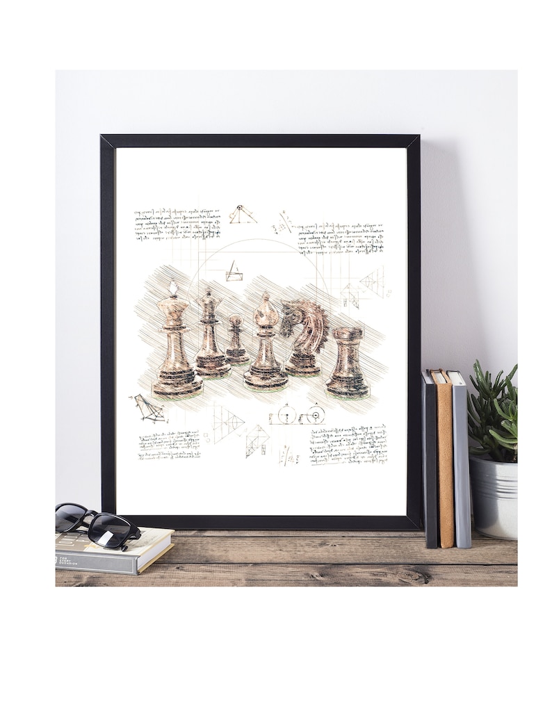 Chess Piece Drawing Game Digital Art, Printable Chess Wall Decor, Di ...