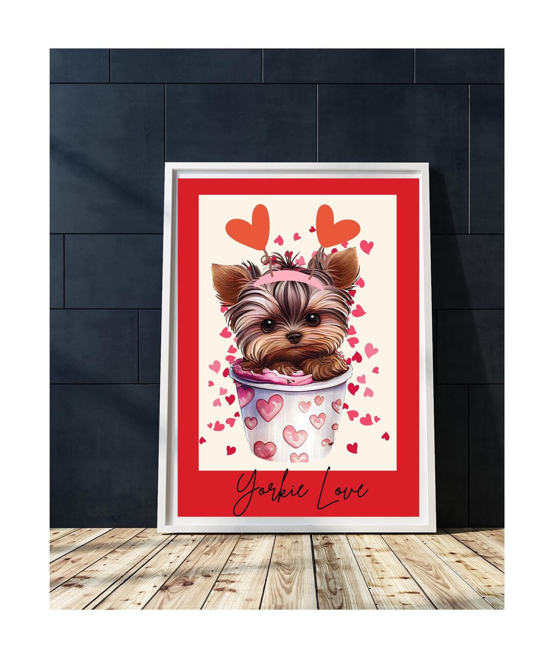 Cute Yorkie Dog Valentine's Day Wall Printable Art, Digital Printable ...