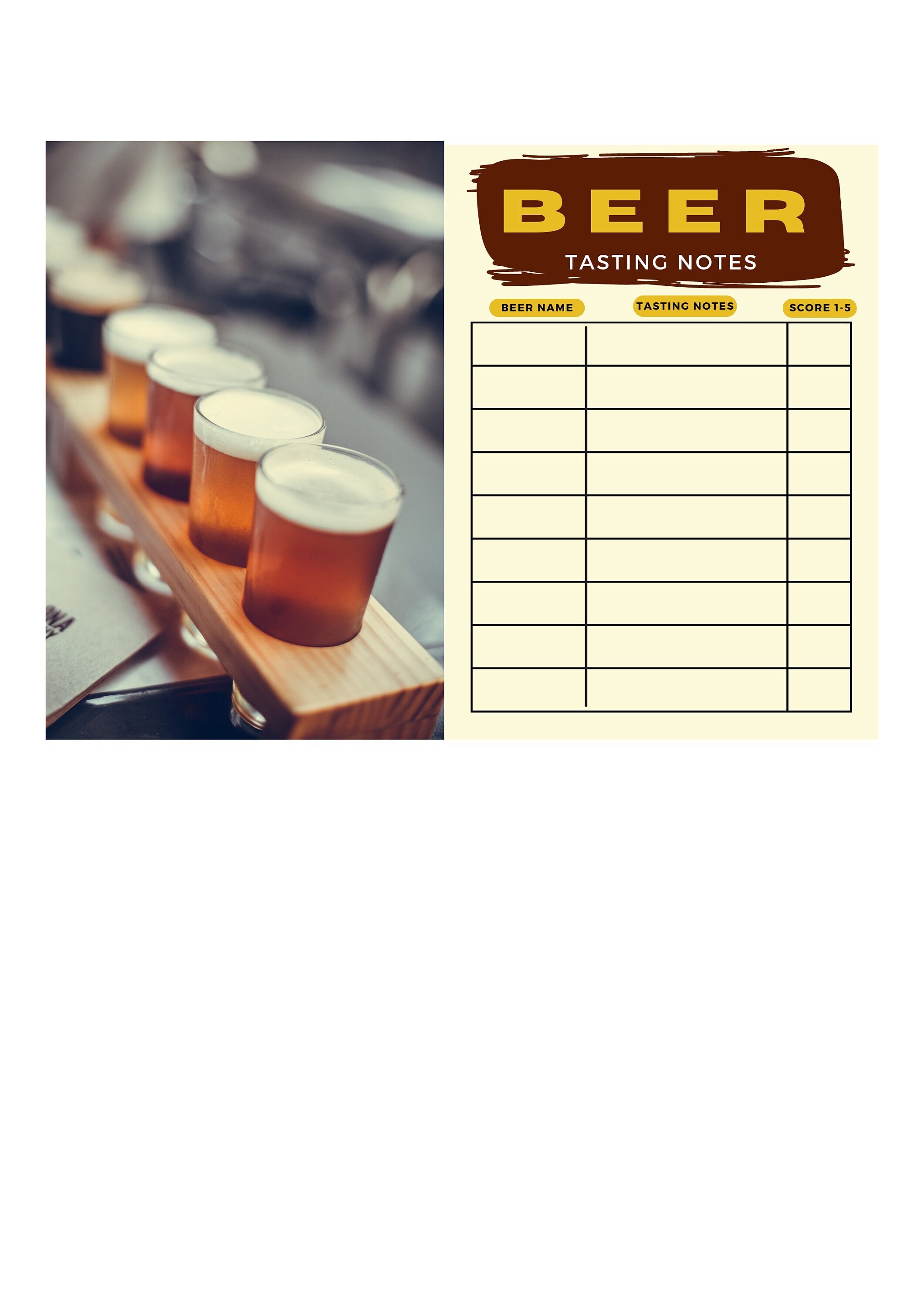 Beer Tasting Score Printable Sheet, Beer Notes, Beer Scorecard. Beer ...