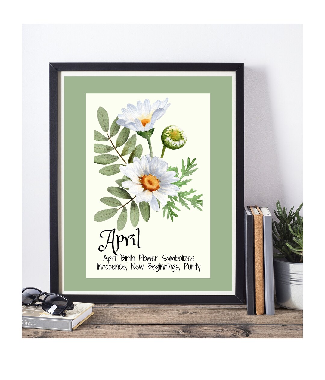 Daisy April Birth Month Printable Art, Digital Download Flower Wall Art ...