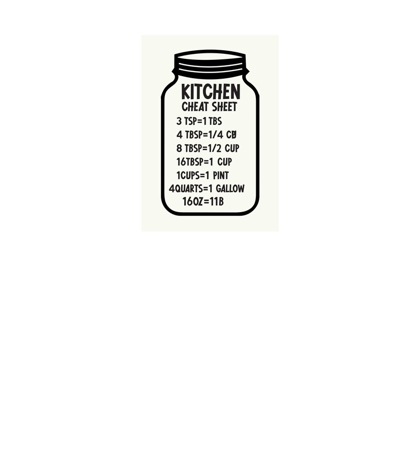 Mason Jar Baking Measurements , Digital Wall Art, Kitchen Decor, Baking ...
