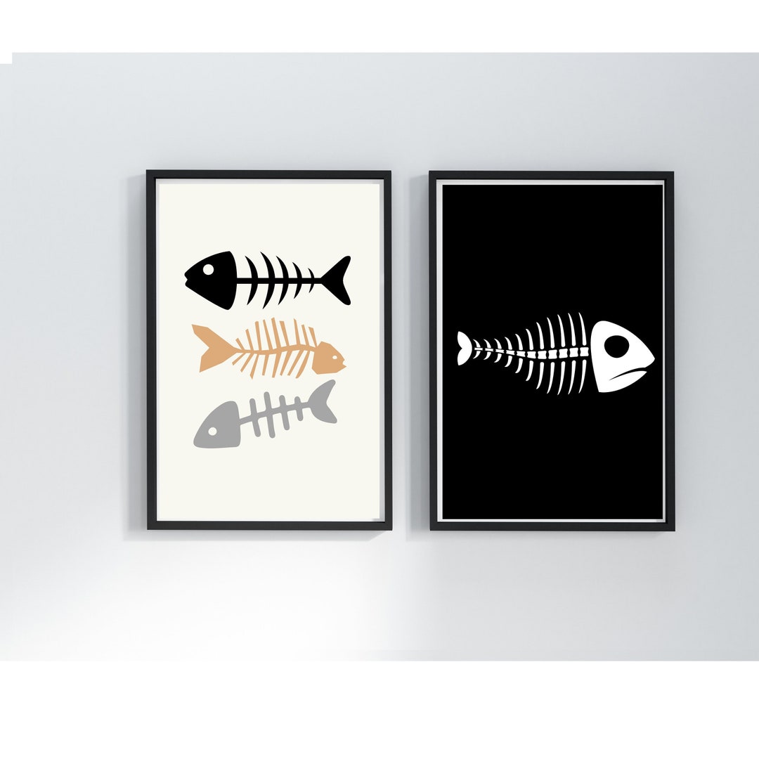 Fish Bone Digital Wall Art Print, Set of 2 Printable Fish Art Wall ...