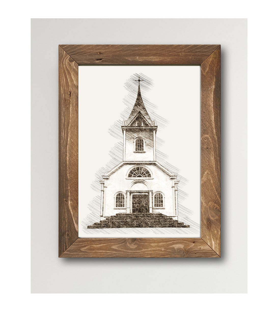 Vintage Style Church, Da Vinci Inspired Digital Print, Simple Drawing ...