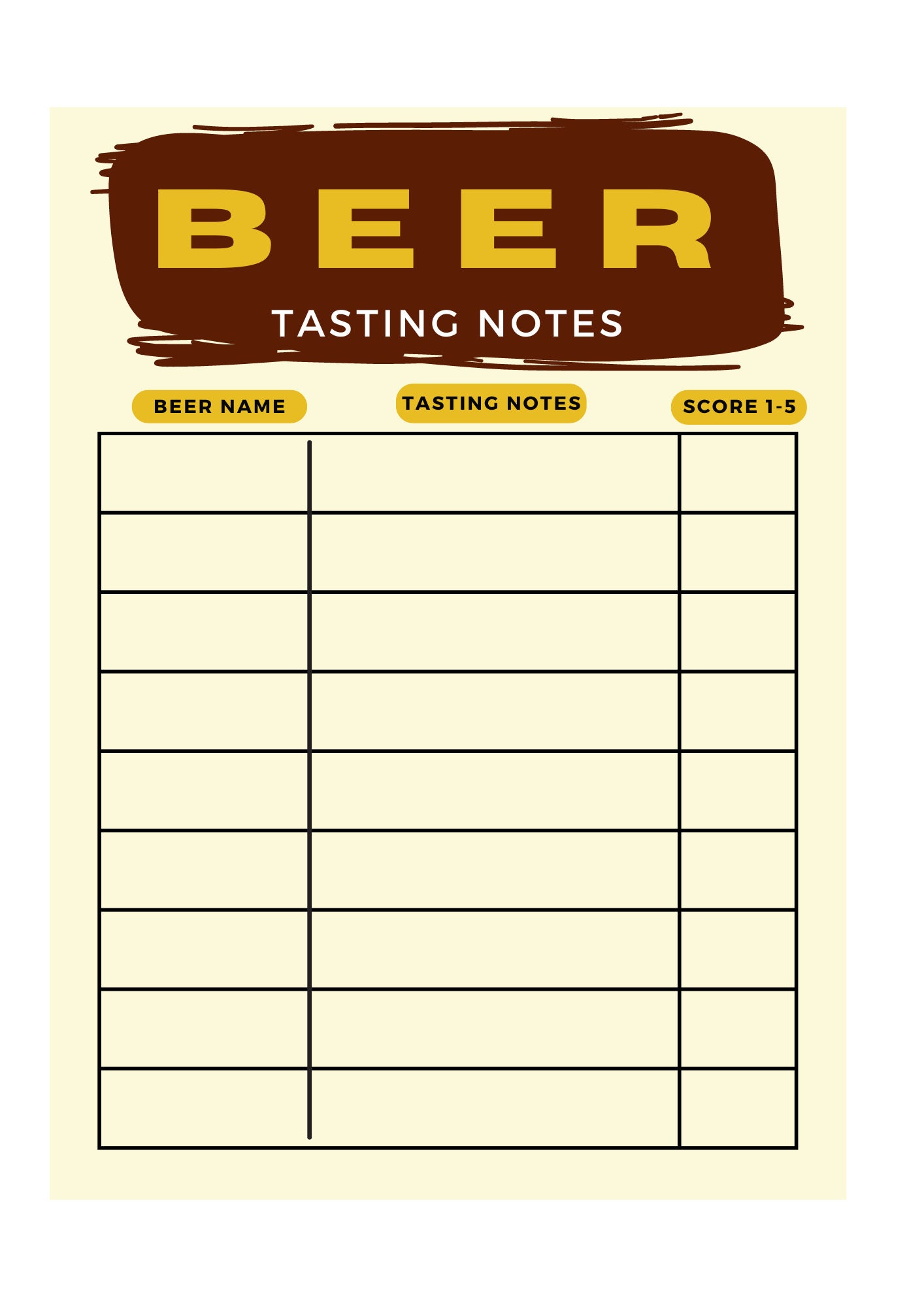 Beer Tasting Score Printable Sheet, Beer Notes, Beer Scorecard. Beer ...