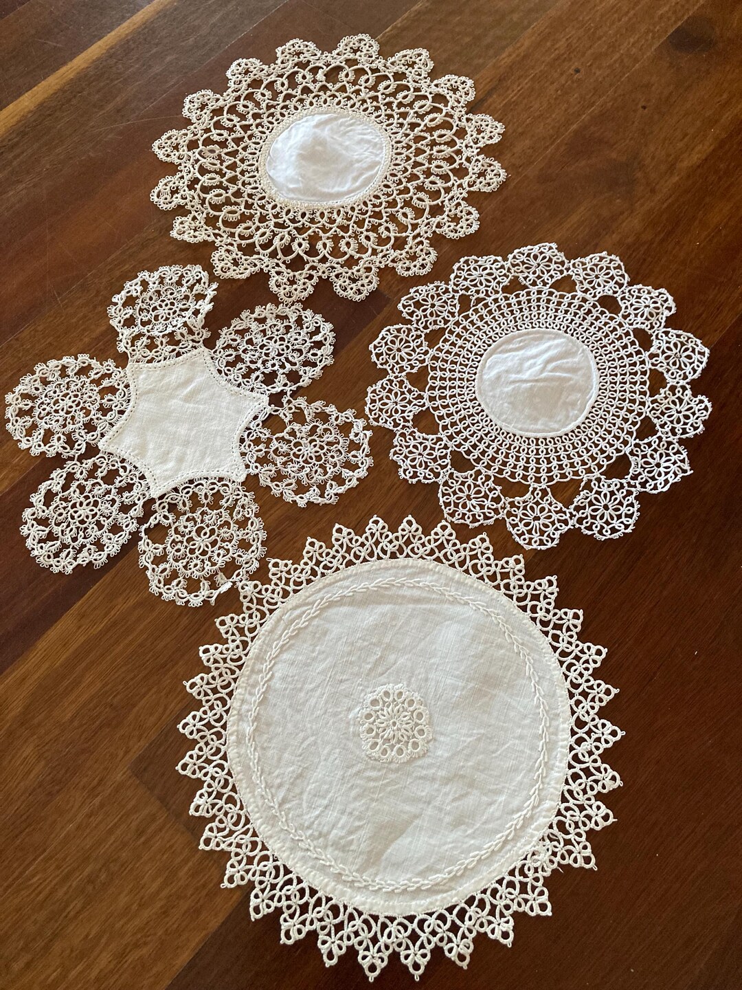Antique Handmade Small Round Doilies With Linen/cotton Centres and ...