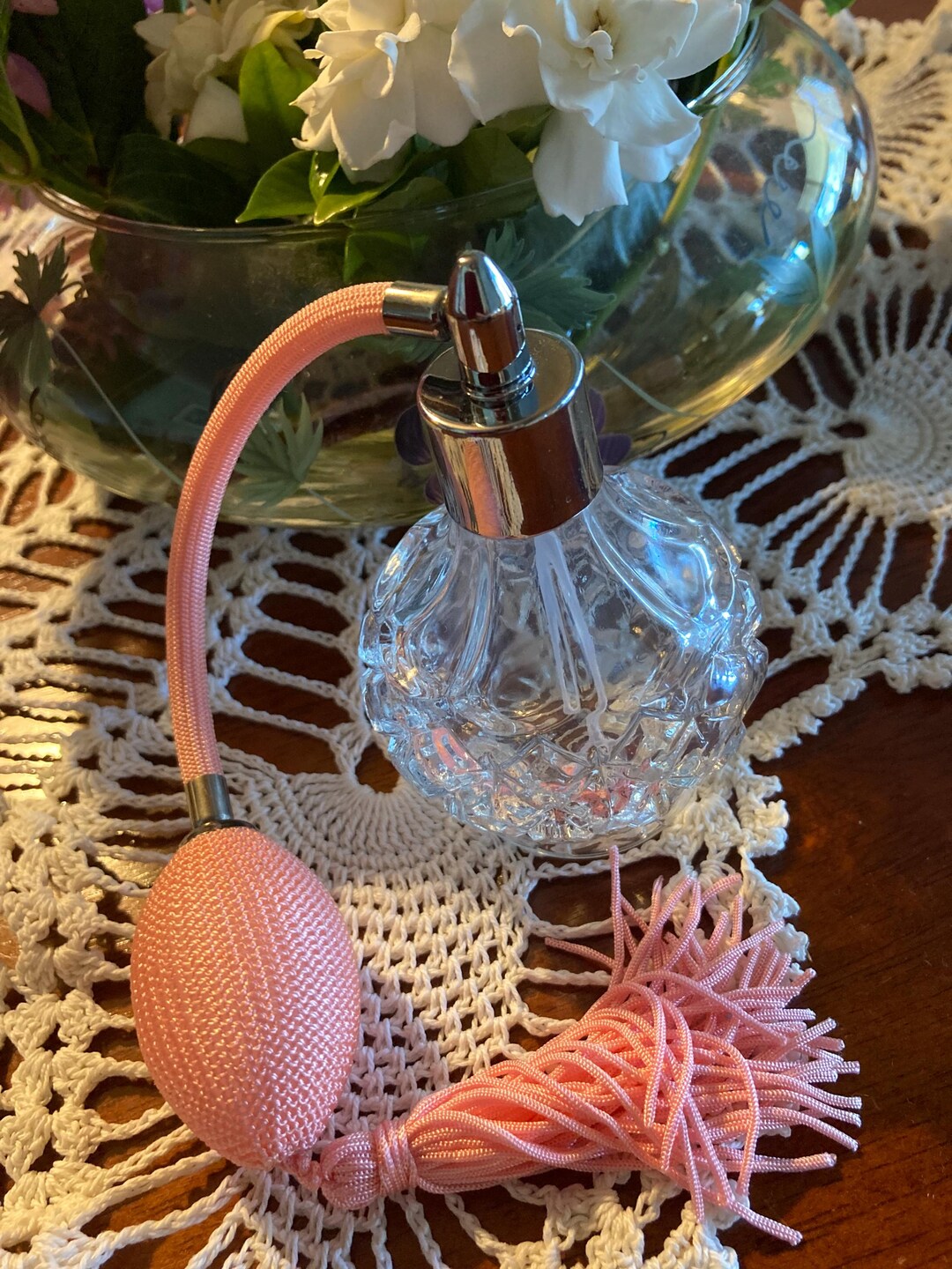 Pretty Pink Vintage Style Cut Glass Perfume Atomiser With Bulb and ...