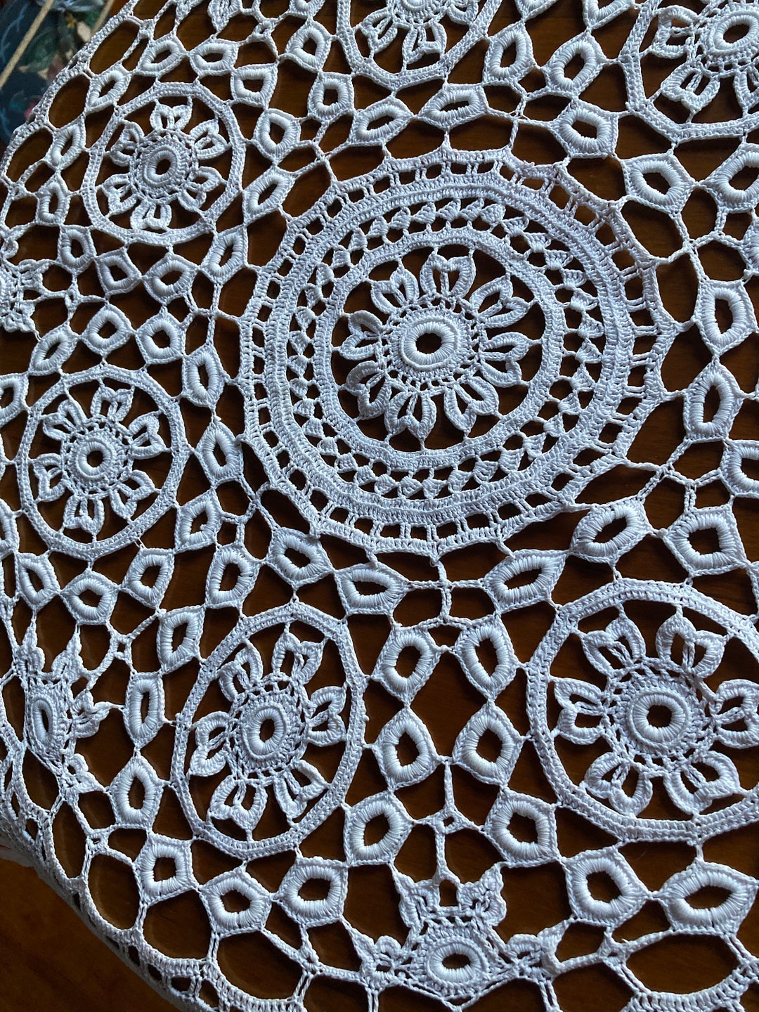 Vintage Handmade Large White Crochet Centrepiece Doily or Small Cloth ...