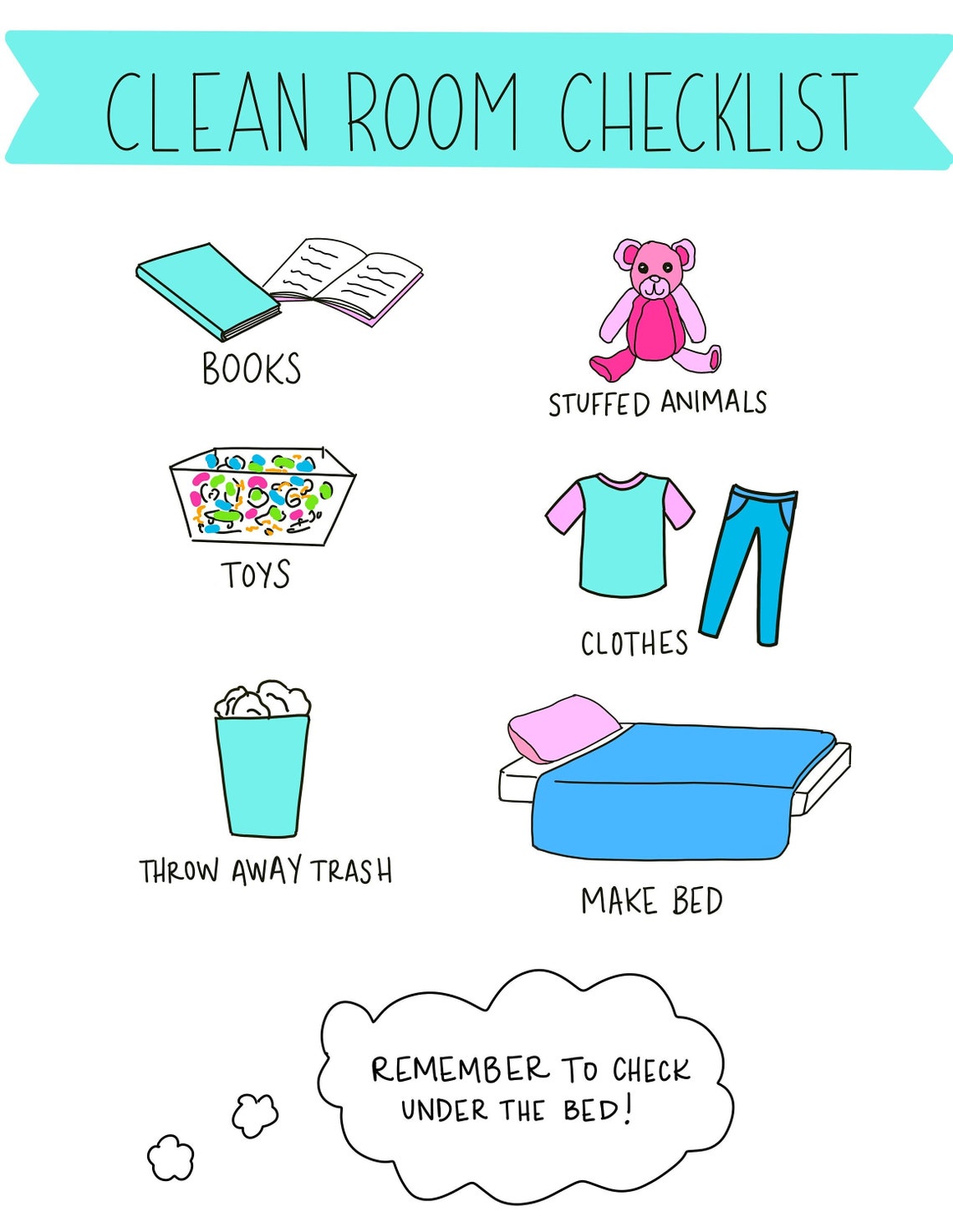 Kids Clean Room Checklist Printable, Chores Checklist, Kids Chore Chart ...