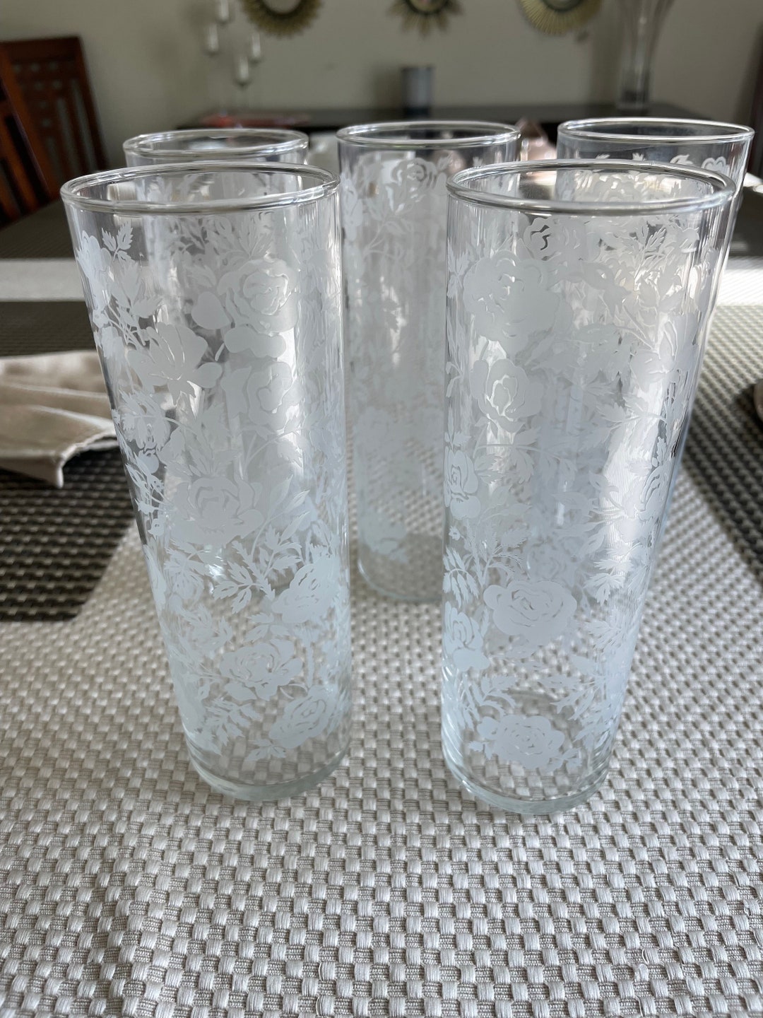 Elegant Vintage Libby Twining Rose Etched Tea Glass Set - 5-piece ...