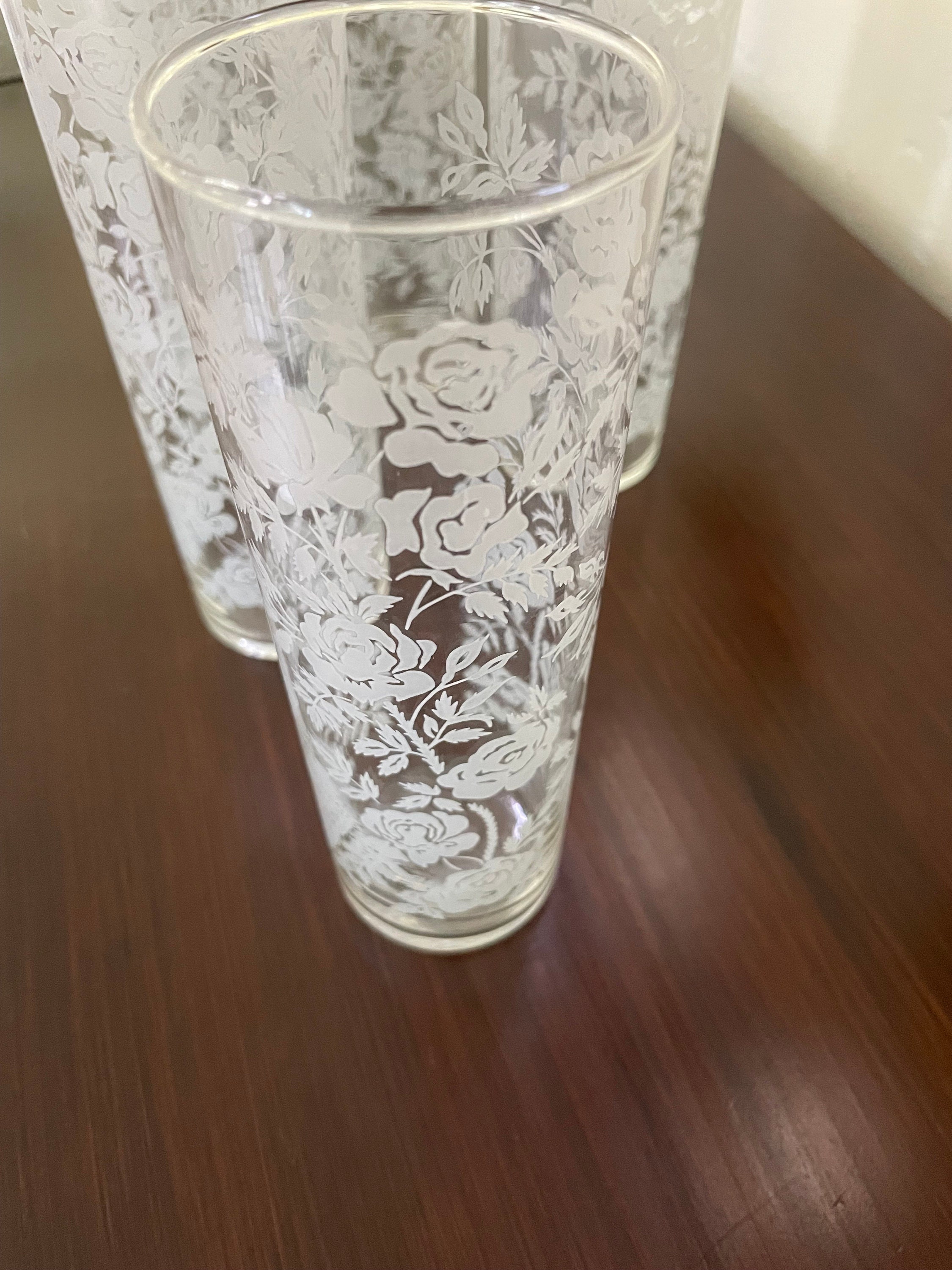 Elegant Vintage Libby Twining Rose Etched Tea Glass Set - 5-piece ...